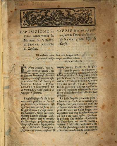 Esposizione di Fatto concernente la Missione del Vescovo di Segni nell ...