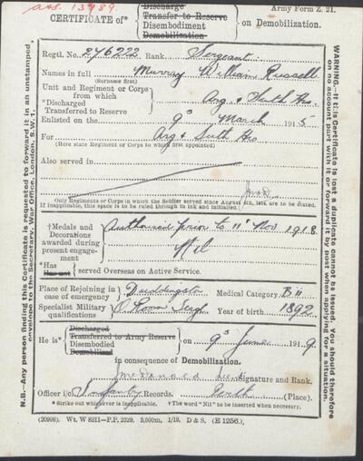 Certificate of disembodiment on demobilization | Europeana