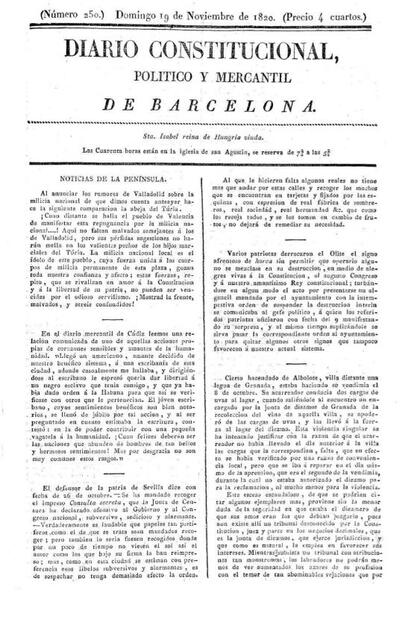 Diario constitucional, político y mercantil de Barcelona: Año 1820, no ...