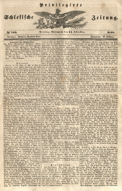 Privilegirte Schlesische Zeitung, 1846, No 240 | Europeana