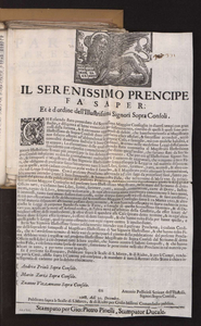 Il Serenissimo Prencipe fa saper, et e d'ordine dell'illustrissimi ...