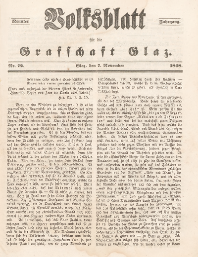 Volksblatt für die Grafschaft Glatz, 1848, Jg. 9, Nr. 72 | Europeana