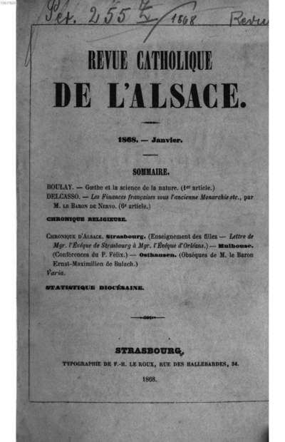 Revue catholique d'Alsace, 1868 = T. 10, Jan. - Okt. [u.] Dez. | Europeana