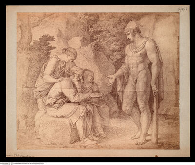 Der blinde Oedipus mit Antigone und Ismene bei Theseus nach Sophokles ...