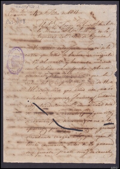 Oficio da Xunta para George Tobin, oficial da Mariña británica na ...