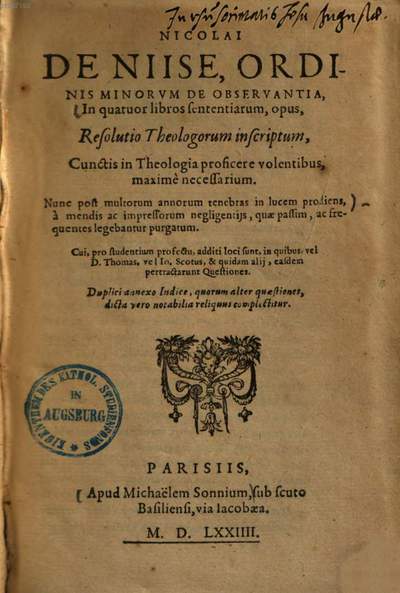 In quatuor libros sententiarum, opus, resolutio theologorum inscriptum ...